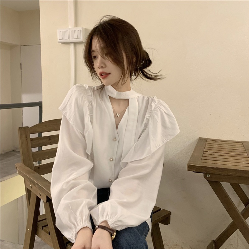 秋INS 新作 ファッション レトロ 気質 フリル Vネック シャツ/ブラウス TASSA | 卸売・ 問屋・仕入れの専門サイト【NETSEA】