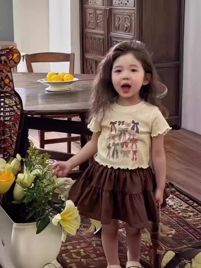 2024夏新作 韓国風子供服 キッズ服 リボン結び Tシャツ+スカート セットアップ 分けて販売 個人事業主 莓みるく 問屋・仕入れ・卸・卸売の専門【仕入れならNETSEA】