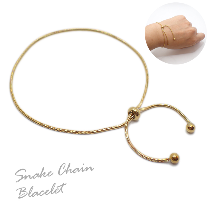 ステンレス【25 スライドボール スネークチェーン ブレスレット（ ゴールド ）】1個 パーツワールド(partsworld) 問屋・仕入れ・卸・卸売の専門【仕入れならNETSEA】