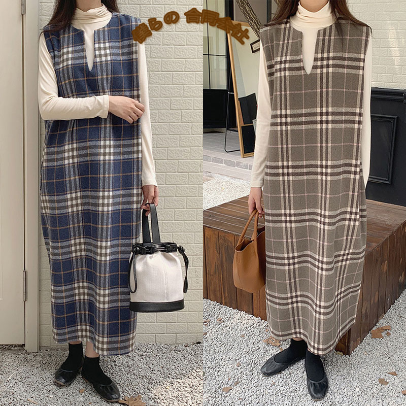 きれいめ レディース服 ワンピース Vネック チェック柄 ロングワンピース ファッション M#-L# | 卸売・ 問屋・仕入れの専門サイト【NETSEA】