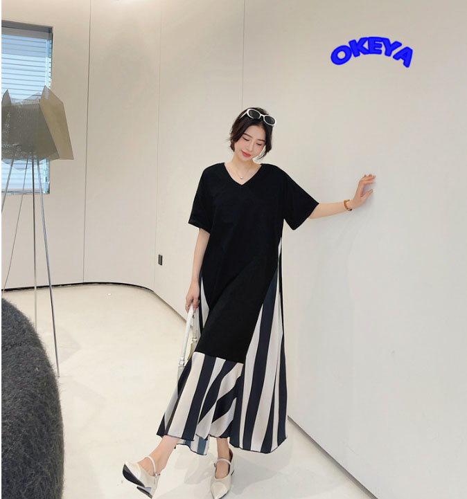 2024年夏新作 レディース服 ワンピース ロングワンピース vネック ゆったり 切り替え L#-3XL# 個人事業主 OKEYA 問屋・仕入れ・卸・卸売の専門【仕入れならNETSEA】