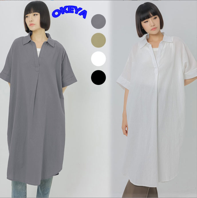 2024年夏新作 レディース服 トップス ロングシャツ ワンピース vネック コットン M#-L# 個人事業主 OKEYA 問屋・仕入れ・卸・卸売の専門【仕入れならNETSEA】