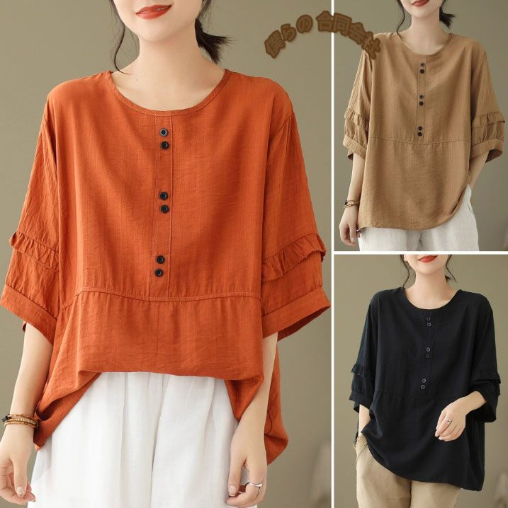 2024年夏新作 レディース服 綿麻 半袖 シャツ トップス カジュアル ブラウス L#-5XL# 3色展開 | 卸売・ 問屋・仕入れの専門サイト【NETSEA】