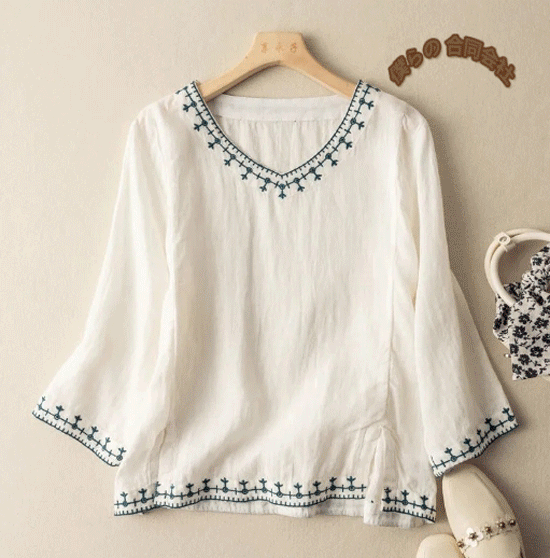 気質 ブラウス レディース服 トップス 刺繡 七分袖 綿麻 Tシャツ 2024年夏新作 M#-4XL# | 卸売・ 問屋・仕入れの専門サイト【NETSEA】