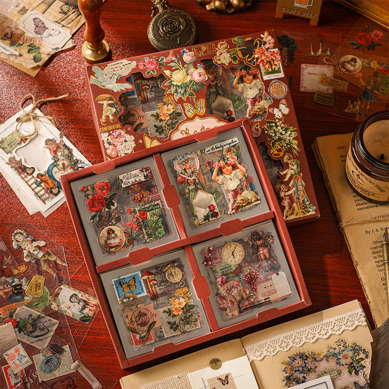 ステッカー PETシール アンティーク秋 ダーク系 人物 バタフライ蝶 薔薇ローズ 花フラワー 100枚入 | 卸売・ 問屋・仕入れの専門サイト【NETSEA】