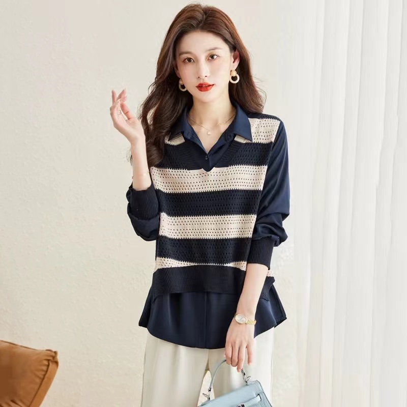 初回送料無料 新作レディースファッション フェイク2枚 ストライプ vネック オシャレ トップス Sommy 株式会社 | 卸売・ 問屋・仕入れの専門サイト【NETSEA】