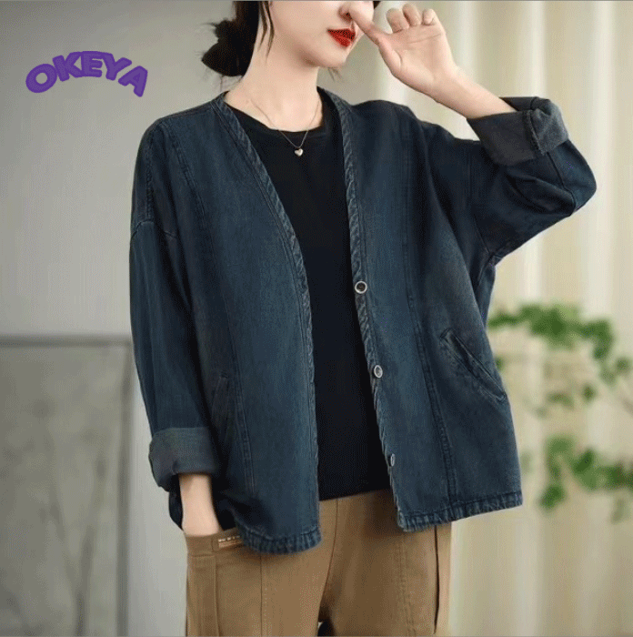 2024年秋冬新作 レディース服 トップス ジャケット デニム コート vネック カジュアル 2色展開 個人事業主 OKEYA | 卸売・ 問屋・仕入れの専門サイト【NETSEA】
