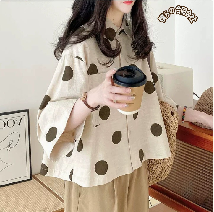 2025年夏新作 レディース服 トップス シャツ ブラウス 綿麻 ドット柄 おしゃれ M#-4XL# | 卸売・ 問屋・仕入れの専門サイト【NETSEA】