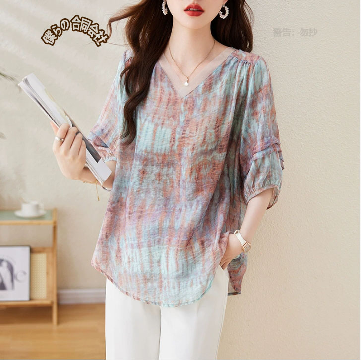 2025年INS夏新作 レディース服 シャツ/ブラウス 韓国風 Vネック トップス カジュアル M#-5XL# | 卸売・ 問屋・仕入れの専門サイト【NETSEA】
