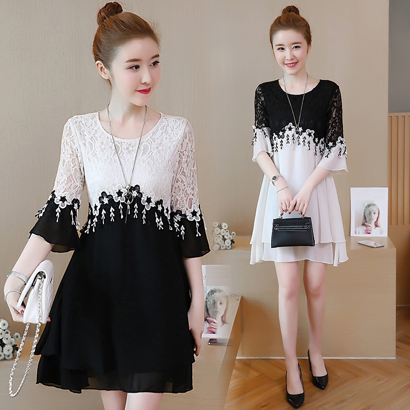 M～6L★大きいサイズ★上品感花柄レースシフォン切替 膝上ワンピース | 卸売・ 問屋・仕入れの専門サイト【NETSEA】