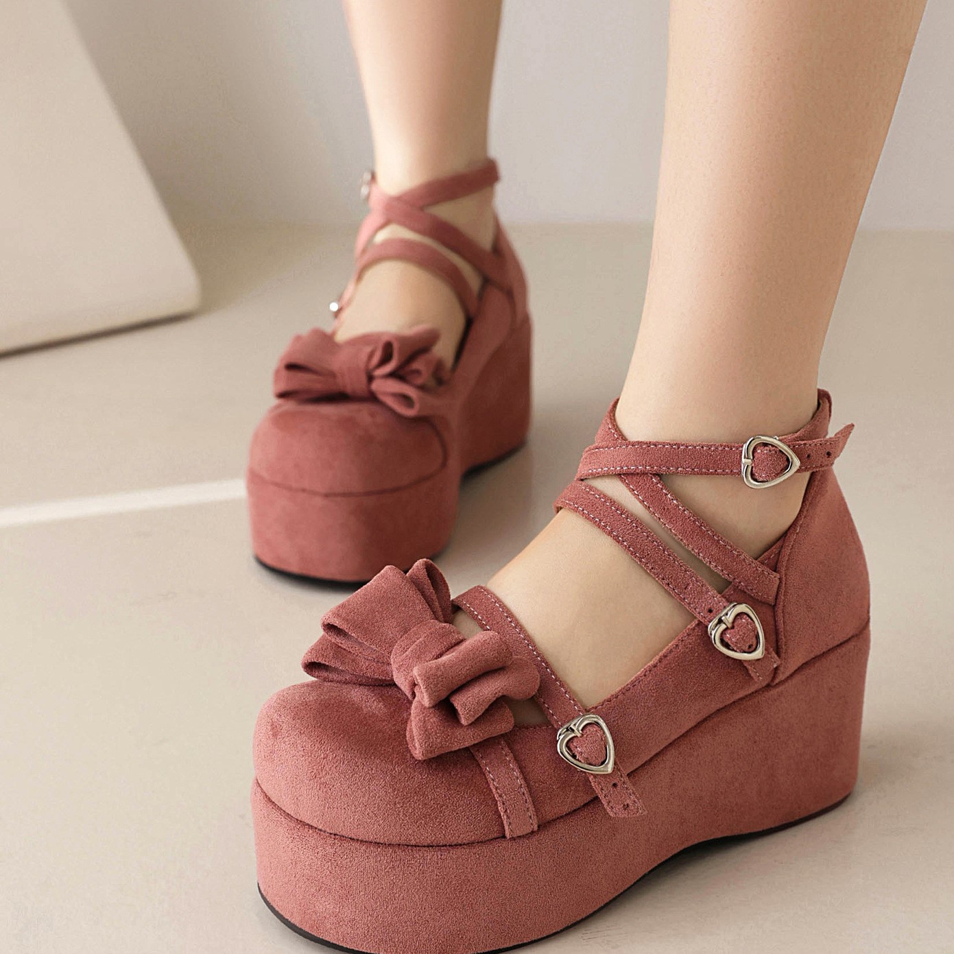 22cm～26.5cm 可愛いリボン パール パンプス ロリータシューズ 甘ロリ 厚底シューズ 7CM | 卸売・ 問屋・仕入れの専門サイト【NETSEA】