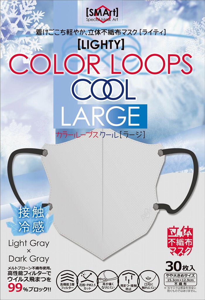 LLC-03 接触冷感 ライティ カラーループス クールマスク LGY×DGY ラージ 30枚入り 雑貨のFULTAC（フルタック） | 卸売・ 問屋・仕入れの専門サイト【NETSEA】