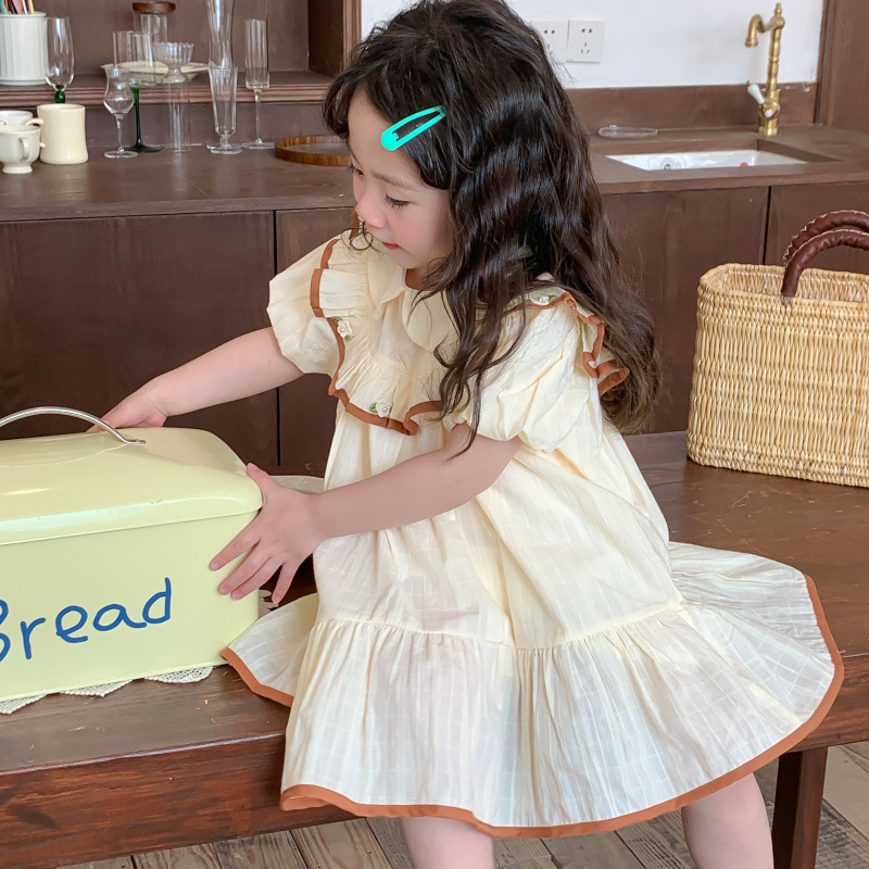 2023年夏新作★ベビー服★ ins韓国系 女の子 可愛い 折り襟 スカート 半袖 ワンピース 90-130cm★ Lateru_Baby 問屋・仕入れ・卸・卸売の専門【仕入れならNETSEA】