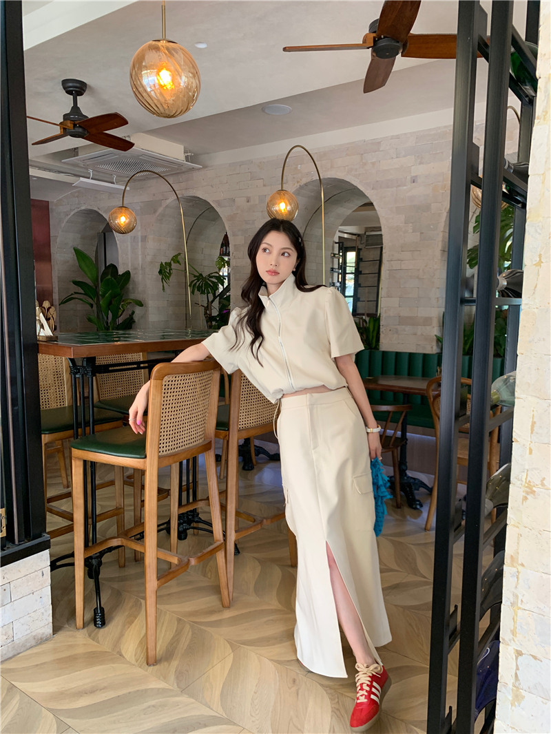 2023夏INS新作★ 気質 韓国系 ファスナー シャツ コート＋セミロングスカート セット Lateru 問屋・仕入れ・卸・卸売の専門【仕入れならNETSEA】