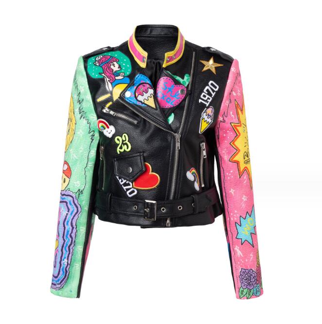 ヘアスタイリスト プリント婦人服 ショートPUジャケット バイクウェア レザージャケット 婦人ジャケット CONFOR 問屋・仕入れ・卸・卸売の専門【仕入れならNETSEA】