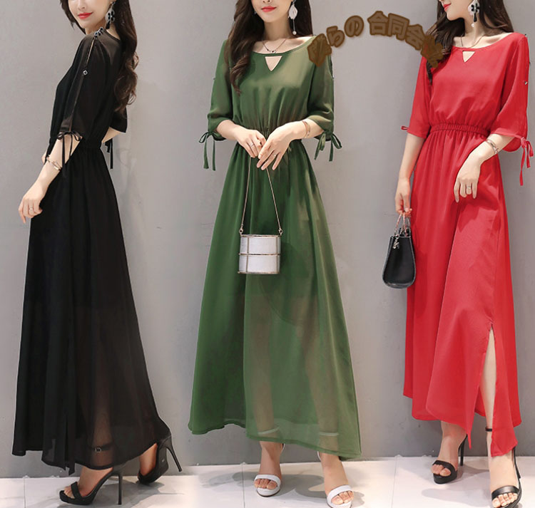 レディース服 ワンピース 2024夏新作 シフォン ロングワンピース ファッション S#-4XL# 3色展開 | 卸売・ 問屋・仕入れの専門サイト【NETSEA】