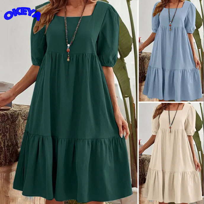 2024年夏新作 レディース服 ワンピース ロングワンピース 半袖 スクエアネック 無地 S#-5XL# 個人事業主 OKEYA 問屋・仕入れ・卸・卸売の専門【仕入れならNETSEA】