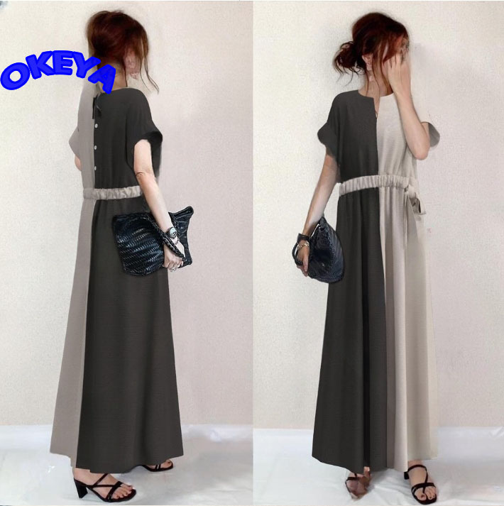 ロングワンピース 切り替え ファション vネック チュニック ファション 2024年夏新作 S#-L# 個人事業主 OKEYA 問屋・仕入れ・卸・卸売の専門【仕入れならNETSEA】