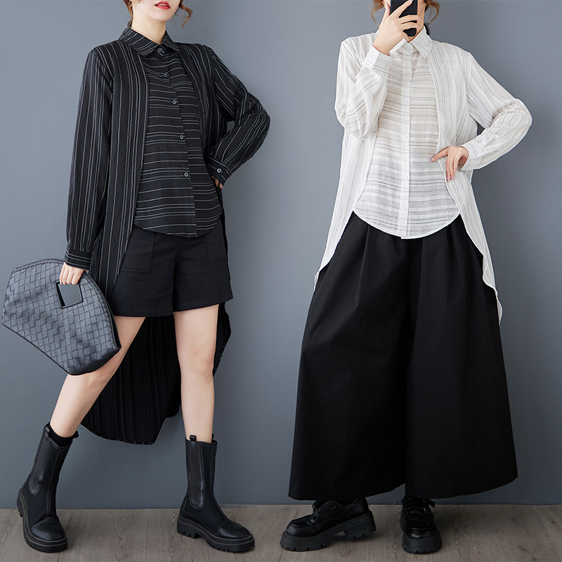 初回送料無料 新作レディースファッション アンバランス ストライプシャツ ゆったり 長袖トップス Sommy 株式会社 | 卸売・ 問屋・仕入れの専門サイト【NETSEA】