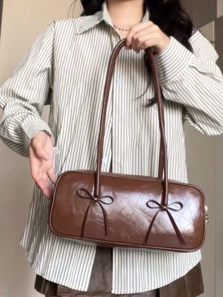 リボンボストンバッグ ブラウン バゲットバッグ PU 韓国バッグ | 卸売・ 問屋・仕入れの専門サイト【NETSEA】