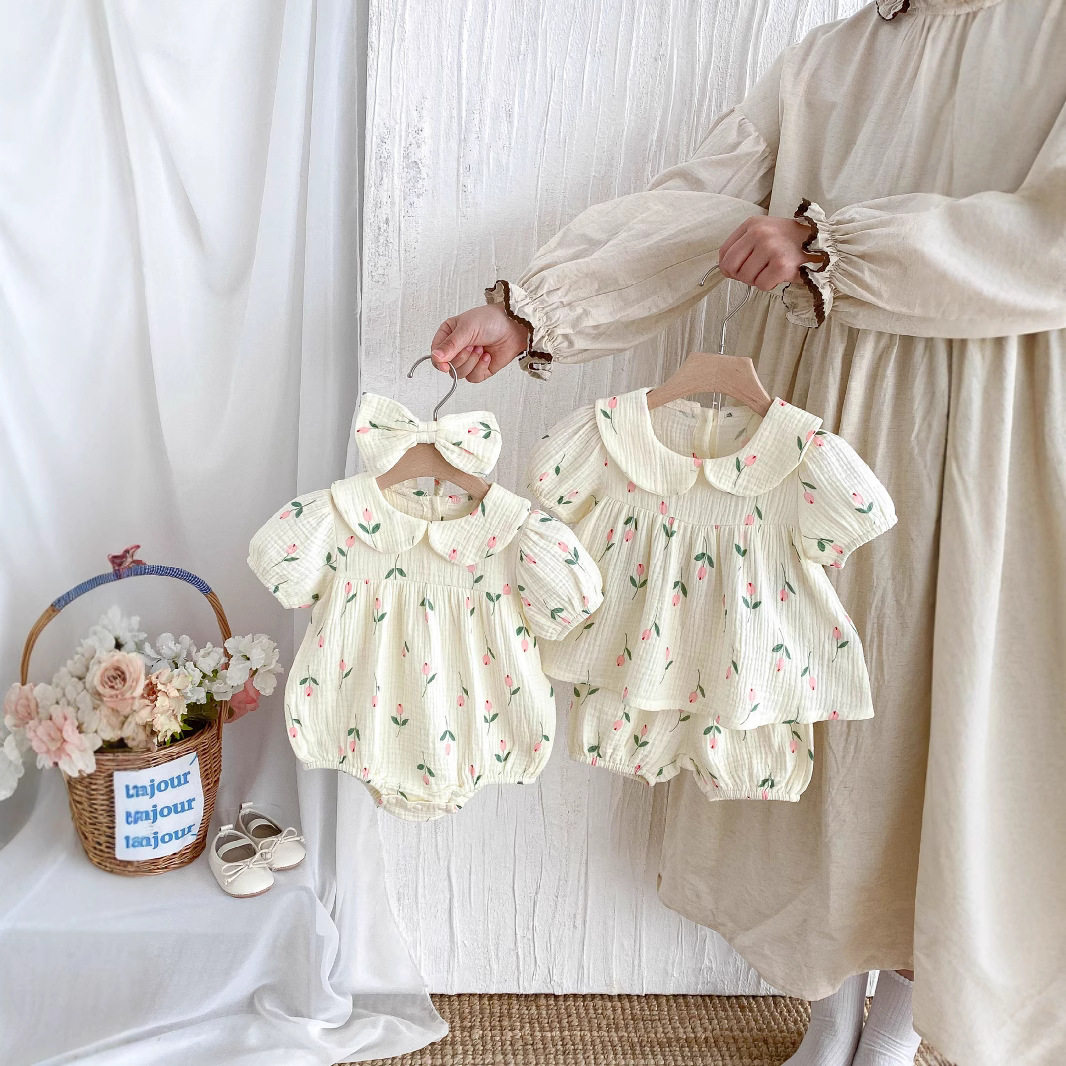 ★BaBy★ 73~100cm ベビーロンパース＋上下セット フラワー柄 韓国ベビー服 | 卸売・ 問屋・仕入れの専門サイト【NETSEA】