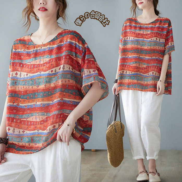 2025年INS夏新作 カジュアル レディース服 トップス tシャツ 半袖 民族風 ゆったり | 卸売・ 問屋・仕入れの専門サイト【NETSEA】
