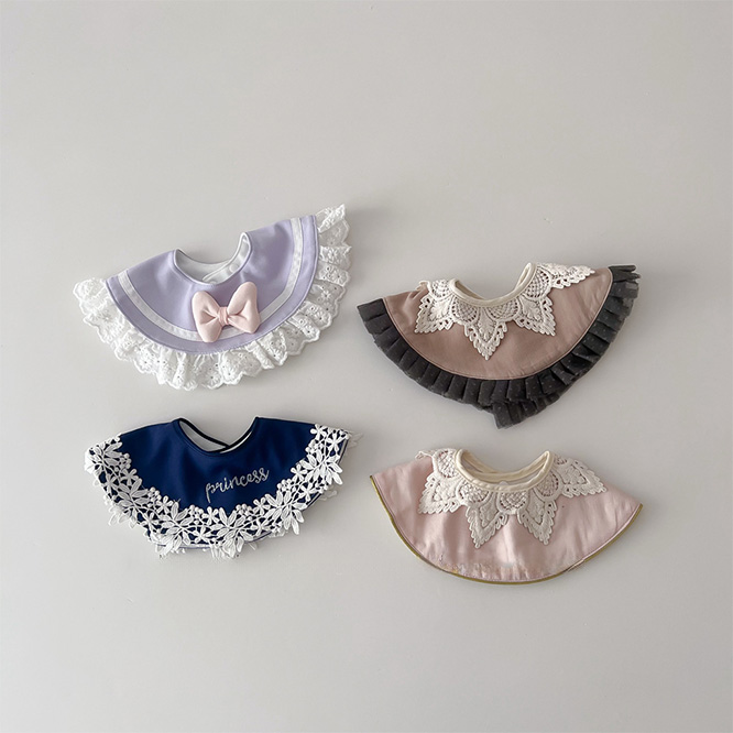 赤ちゃん用 360度回転丸型コットンスタイ レースフリル付きベビービブ フェイク襟風 | 卸売・ 問屋・仕入れの専門サイト【NETSEA】