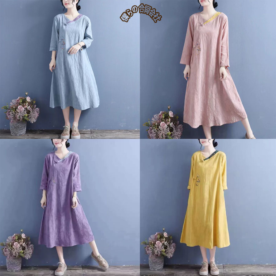 2025年夏新作 レディース服 綿麻 ワンピース ロングワンピース 刺繍 カジュアル M#-4XL# | 卸売・ 問屋・仕入れの専門サイト【NETSEA】