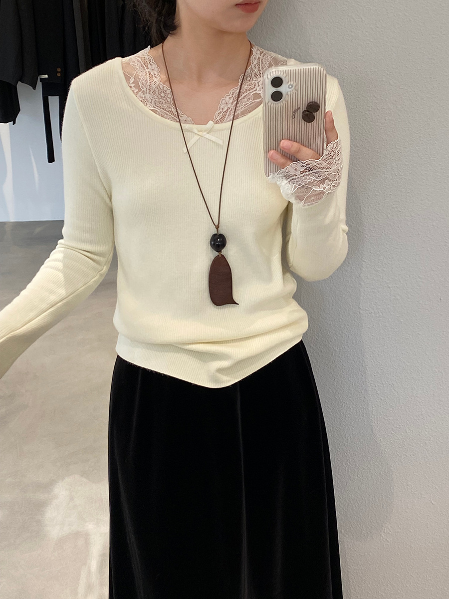 UQ0187トップス レディース Tシャツ カットソー 5色 レース インナー 長袖 韓国風 2025秋新作 | 卸売・ 問屋・仕入れの専門サイト【NETSEA】