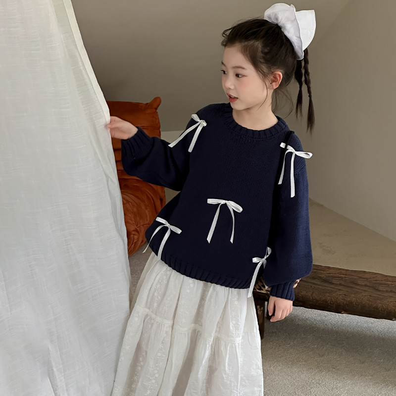 2024秋新作 韓国風子供服 キッズ服 リボン結び ニットセーター トップス 2色 120-170cm LENA | 卸売・ 問屋・仕入れの専門サイト【NETSEA】