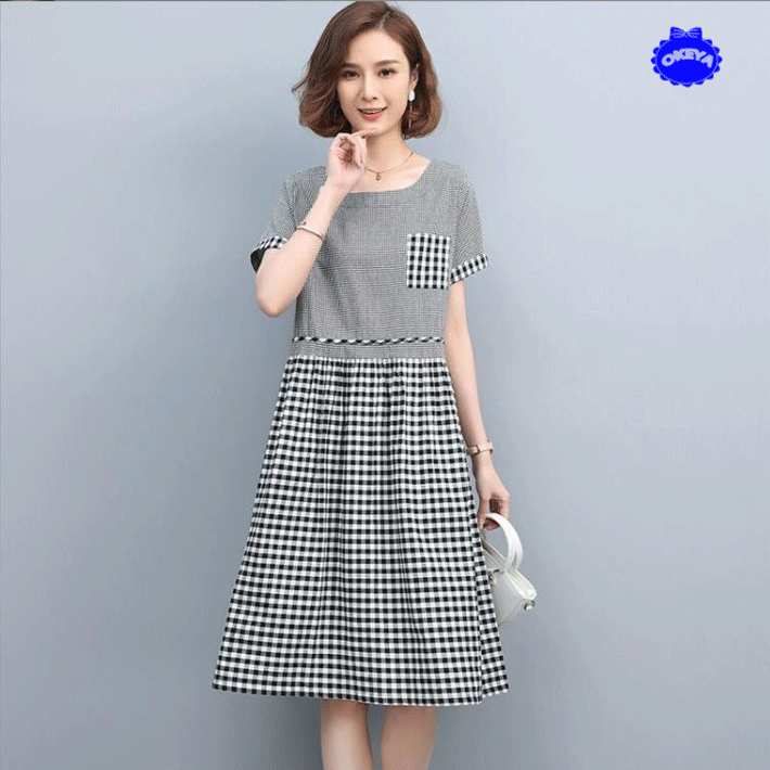 2023年夏新作 レディース服 ワンピース 半袖 チェック柄 Aラインスワンピース 2色展開 M#-4XL# 個人事業主 OKEYA 問屋・仕入れ・卸・卸売の専門【仕入れならNETSEA】
