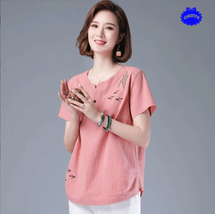 2023年夏新作 レディース服 トップス 綿麻Tシャツ 半袖 シンプル 3色展開 M#-4XL# 個人事業主 OKEYA 問屋・仕入れ・卸・卸売の専門【仕入れならNETSEA】
