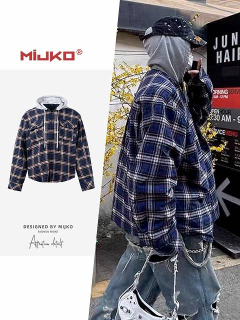 メンズ チェック柄 シャツアウター 男女兼用 フード付き 2way ジャケット 春秋 2023新作★全2色 ゼットジー 株式会社MEN 問屋・仕入れ・卸・卸売の専門【仕入れならNETSEA】