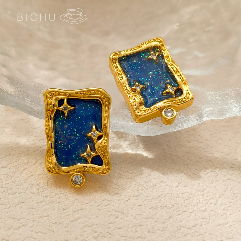 ユニセックス 金属アレルギー対応 ☆アンティーク調☆夜空に星ピアス 琺瑯 ジルコン 銅/18kgp | 卸売・ 問屋・仕入れの専門サイト ...