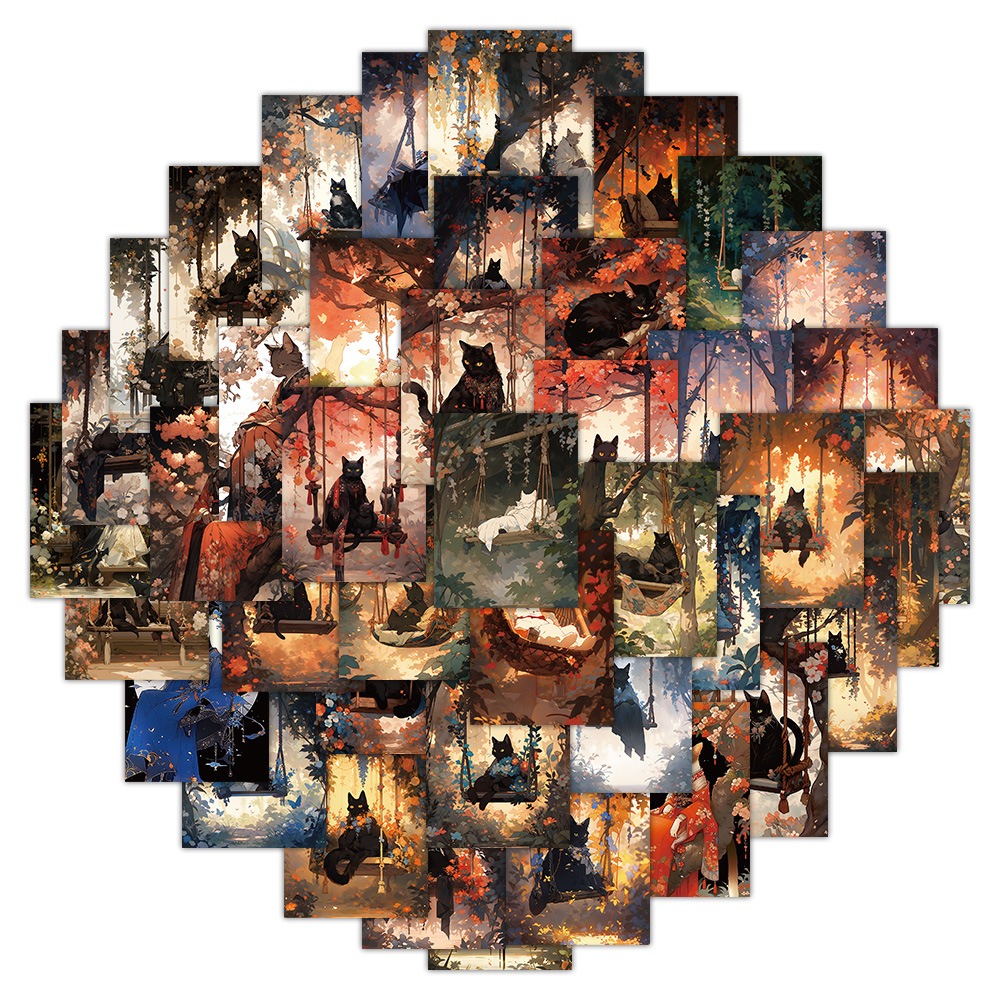 60枚入り 猫のステッカー 黒猫 白い猫 森林 ステッカー 手帳素材 猫雑貨 防水シール | 卸売・ 問屋・仕入れの専門サイト【NETSEA】