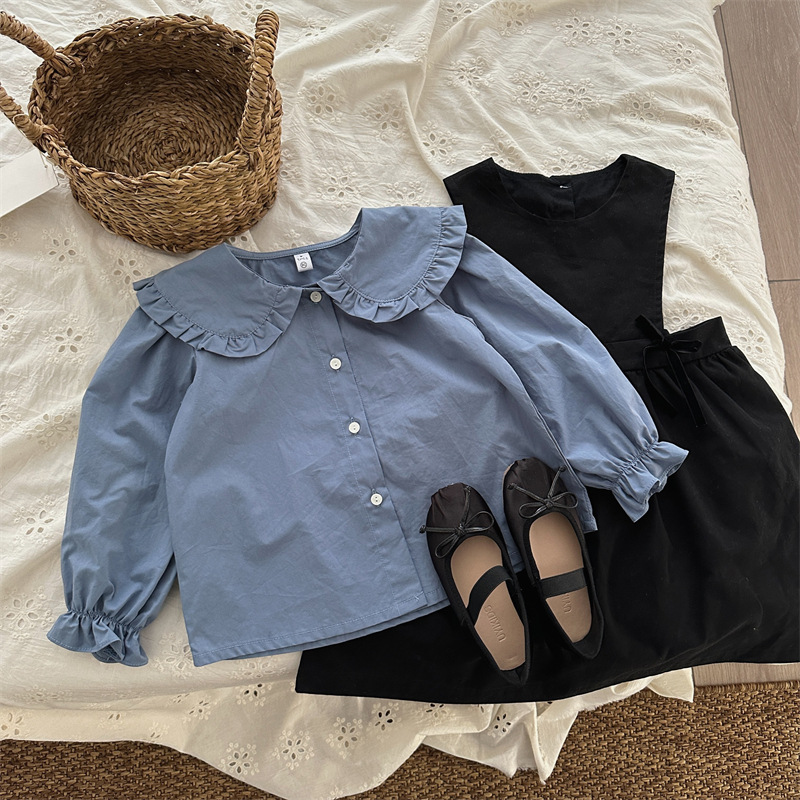 ★Girls★ 子供服 80~130cm キッズブラウス レース付きブルーシャツ 韓国キッズファッション 株式会社 C2Jジャパン 問屋・仕入れ・卸・卸売の専門【仕入れならNETSEA】