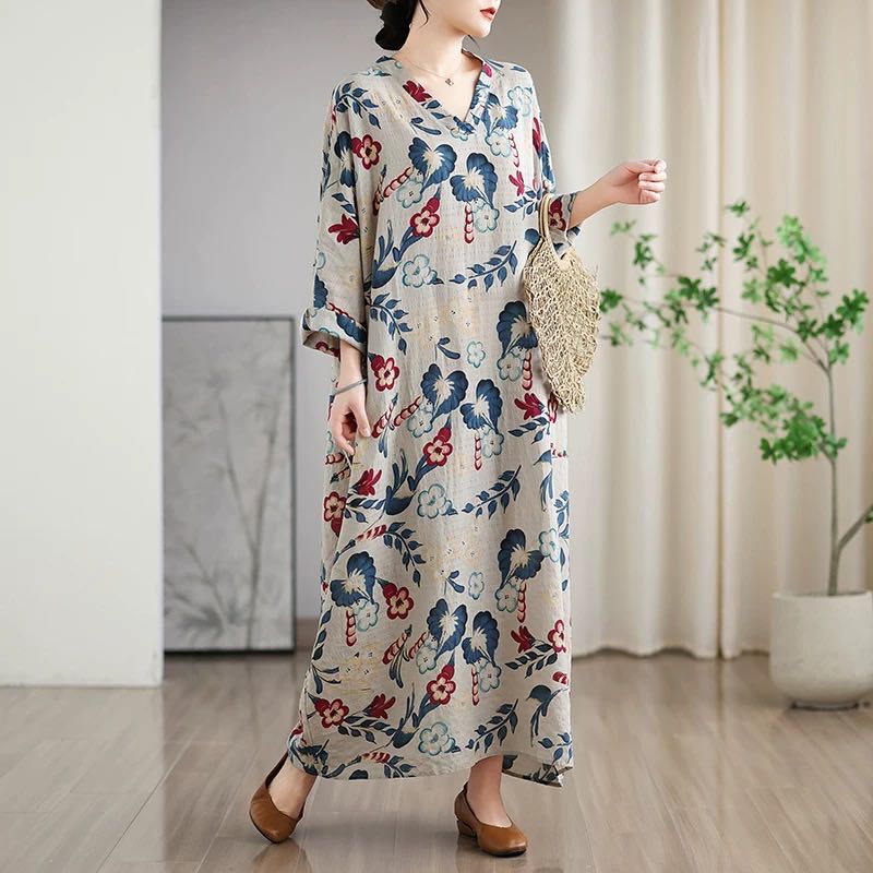 初回送料無料 新作レディースファッション カジュアル プリント ゆったり vネックワンピース Sommy 株式会社 | 卸売・ 問屋・仕入れの専門サイト【NETSEA】