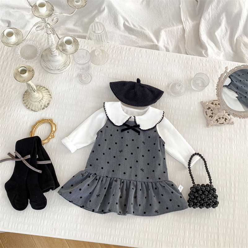 2025春新作 女の子 デニム ジャンパースカート 水玉 ワンピース 可愛い おしゃれ 重ね着 子供服 ONE MORE | 卸売・ 問屋・仕入れの専門サイト【NETSEA】