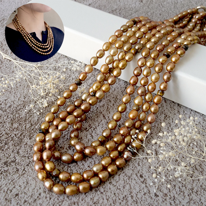 日本製【105. 淡水パール 4連ネックレス 60cm ブラウンゴールド】真珠 天然【B8】国内発送 | 卸売・ 問屋・仕入れの専門サイト【NETSEA】