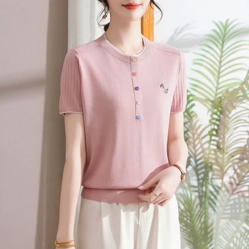 2025春夏レディース服 シンプル 高品質 気質 ポロシャツ 韓国風 Tシャツ トップス 4色展開[M~4XL] | 卸売・ 問屋・仕入れの専門サイト【NETSEA】