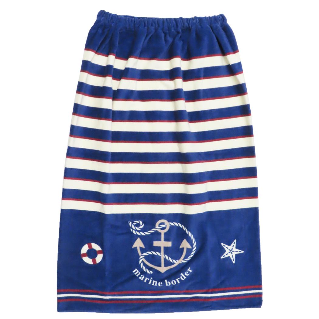 【ラップタオル】サンハート 80cm丈巻き巻きタオル ネイビーマリンボーダー | 卸売・ 問屋・仕入れの専門サイト【NETSEA】