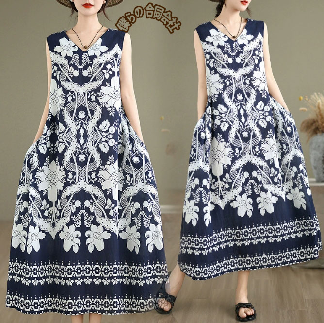 2025年夏新作 レディース服 ワンピース ロングワンピース Aラインワンピース Vネック 花柄 韓国風 | 卸売・ 問屋・仕入れの専門サイト【NETSEA】