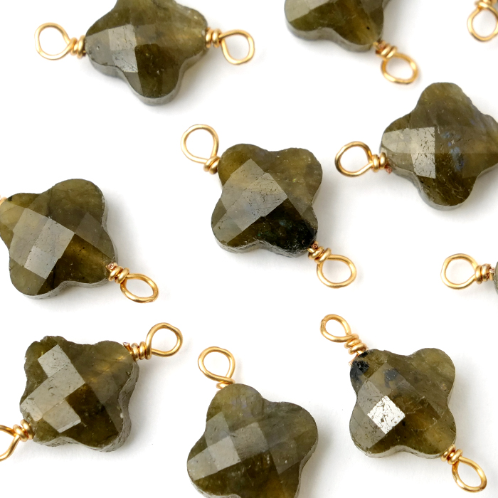 【K14GF／1個売り】茶晶 コネクター クローバーカット 天然石チャーム 約18×10mm ワイヤー ハンドメイド用 | 卸売・ 問屋・仕入れの専門サイト【NETSEA】