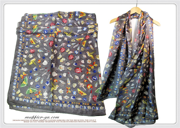 賑やかファッション＆アニマル柄入り100％シルク大判ストール/スカーフ 19109a 有限会社 イーエム 問屋・仕入れ・卸・卸売の専門【仕入れならNETSEA】