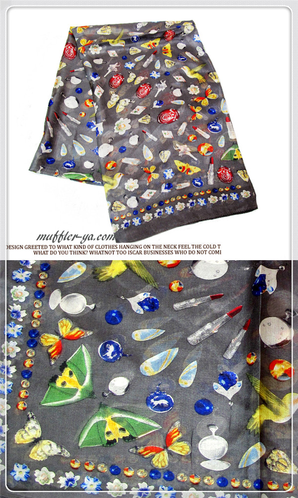 賑やかファッション＆アニマル柄入り100％シルク大判ストール/スカーフ 19109a 有限会社 イーエム 問屋・仕入れ・卸・卸売の専門【仕入れならNETSEA】