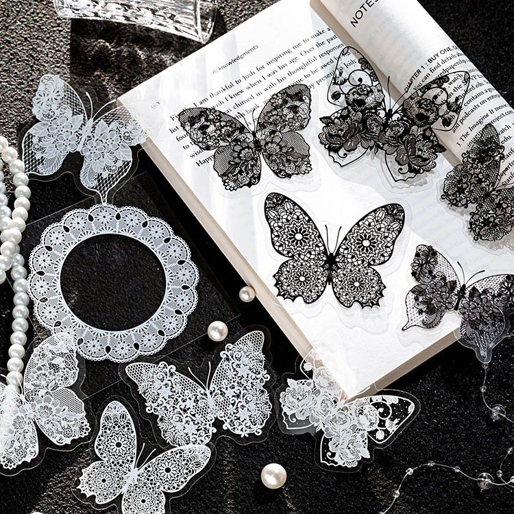 透明 レースシール 大きめ 黒 白 コラージュ素材 おしゃれ レース 蝶 ブラック ホワイト sztz-10-072 | 卸売・ 問屋・仕入れの専門サイト【NETSEA】