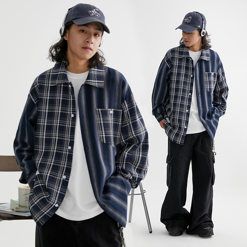 E17045 男 ワイシャツ 長袖 メンズ ファッション チェック 2024春夏新作トッブス ヴィンテージ 日輝国際貿易株式会社 問屋・仕入れ・卸・卸売の専門【仕入れならNETSEA】