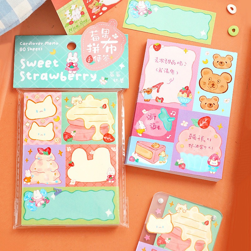 80枚/冊 いちご柄 メモ イチゴ柄 メッセージペーパー ノート メモ 手帳素材 いちご雑貨 個人事業主 KEI.ko.Labo 問屋・仕入れ・卸・卸売の専門【仕入れならNETSEA】