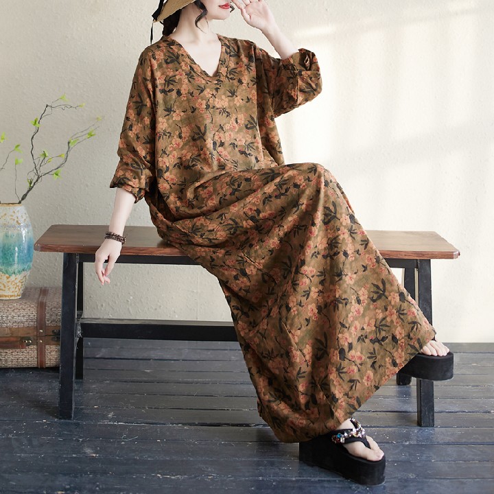 初回送料無料 新作レディースファッション vネック カジュアル プリント ロングワンピース Sommy 株式会社 | 卸売・ 問屋・仕入れの専門サイト【NETSEA】