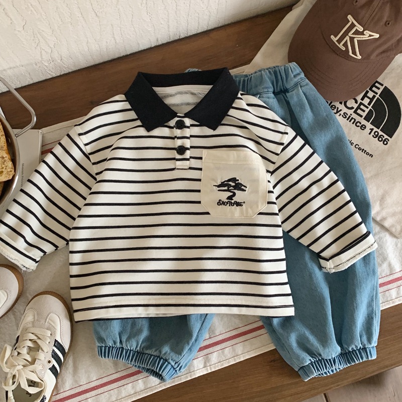 ★Boys★ 長袖 キッズポロシャツ ボーダーライン Tシャツ 100％綿 韓国キッズファッション 株式会社 C2Jジャパン | 卸売・ 問屋・仕入れの専門サイト【NETSEA】